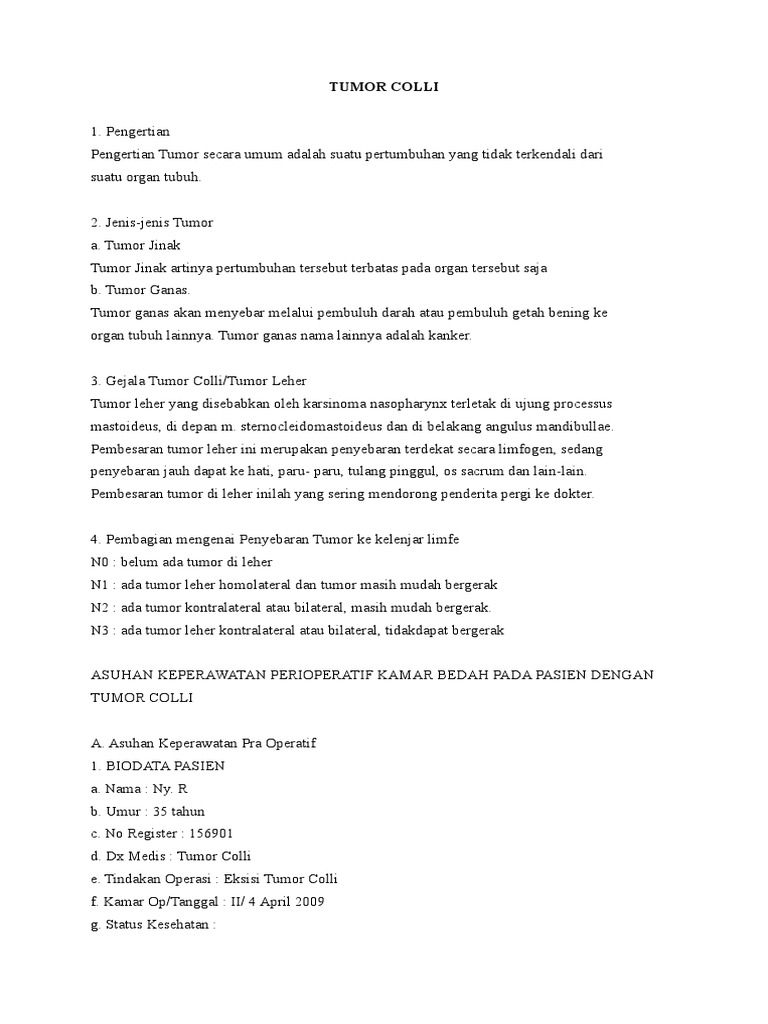Asuhan Keperawatan Pada Pasien Dengan Tumor Colli | PDF