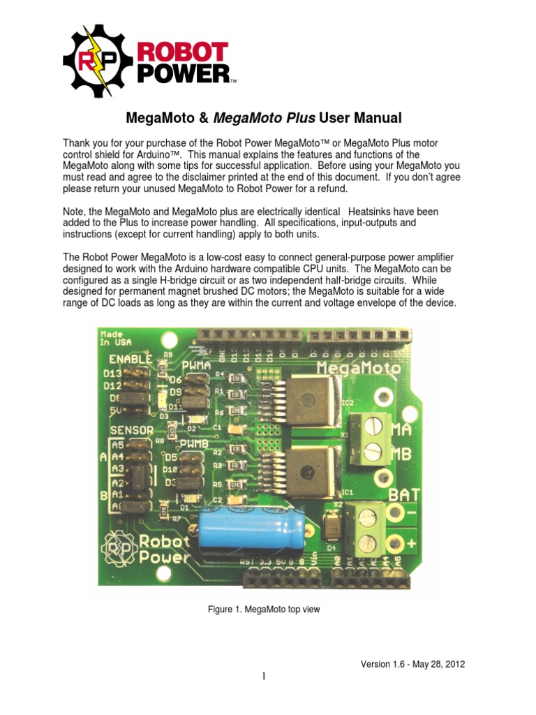 MegaMoto Plus Motor Control Shield For Arduino | PDF | Power Supply ...
