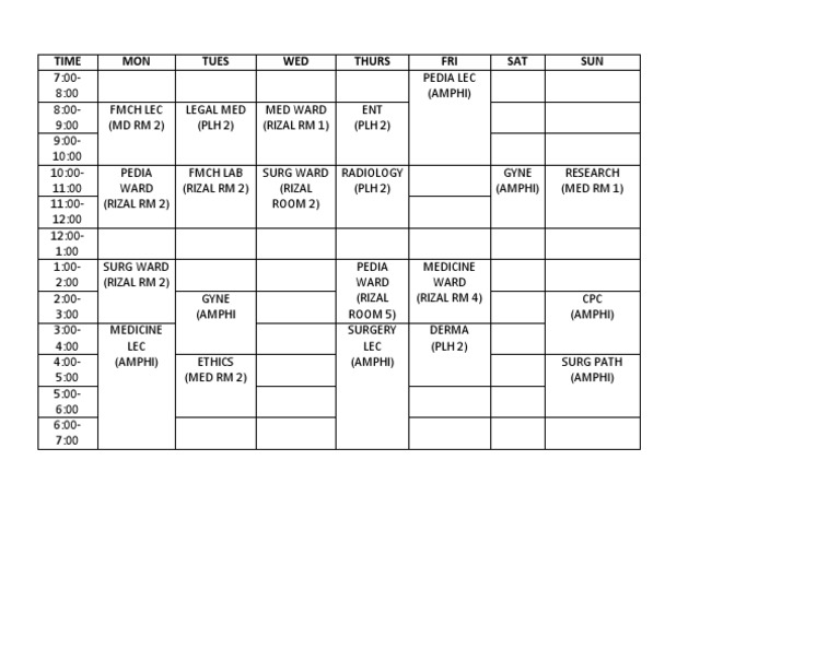 Time MON Tues WED Thurs FRI SAT SUN | PDF