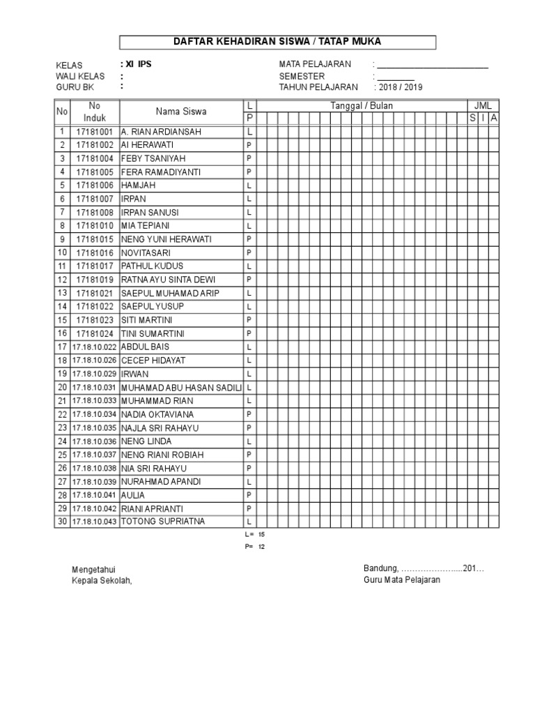 Format Absensi Guru dan Siswa | PDF