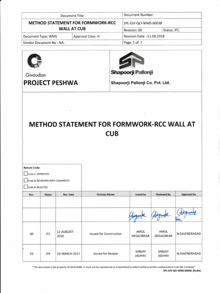 Method Statement for RCC Formwork | PDF