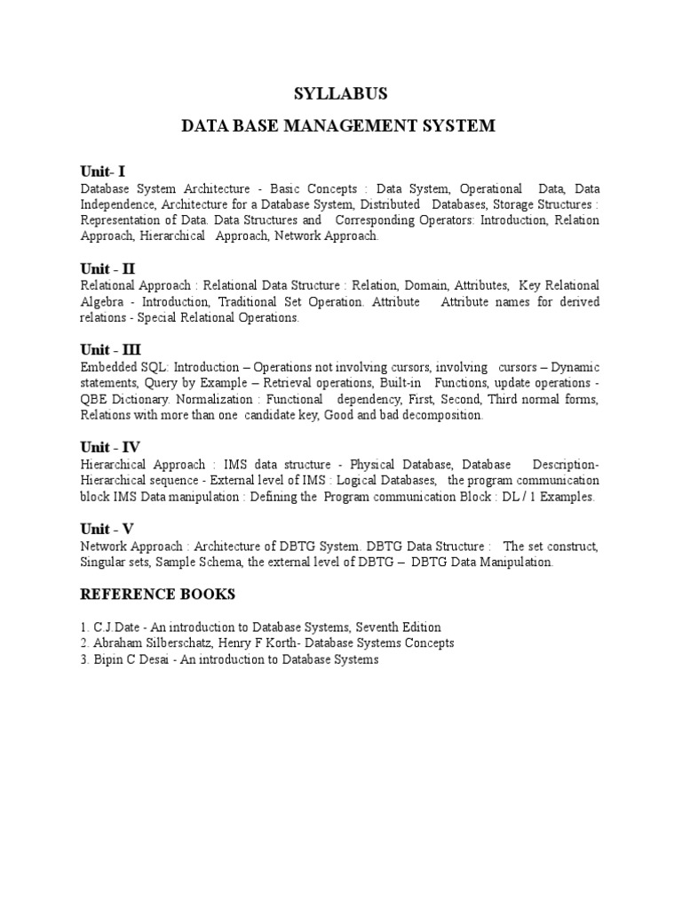 DBMS Syllabus for IT Students | PDF | Conceptual Model | Databases