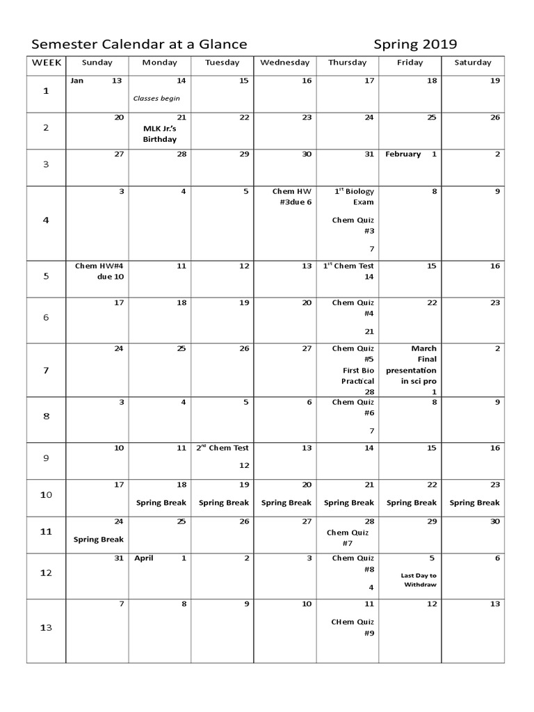 Semester Calendar Spring 2019 | PDF | Academic Term