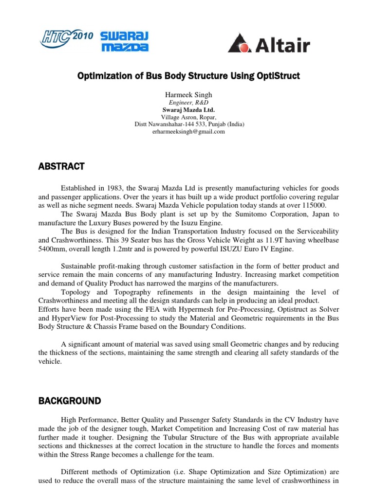 Optimization of Bus Body Structure | PDF | Bending | Mathematical ...