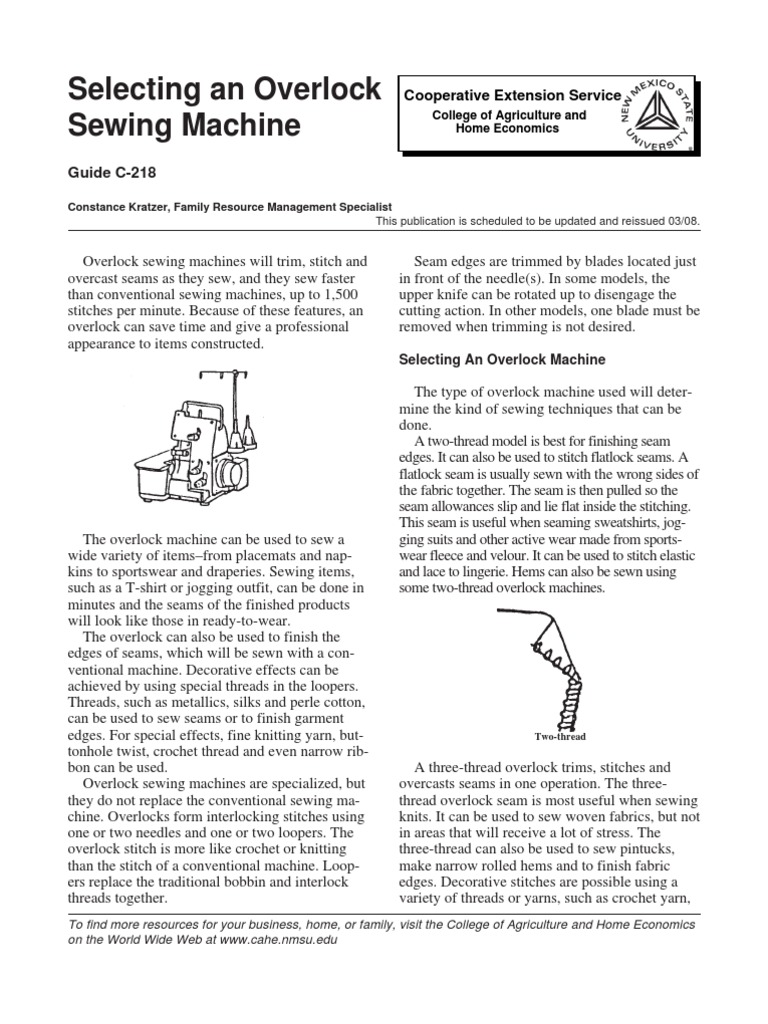 Selecting An Overlock Sewing Machine: Guide C-218 | Download Free PDF ...