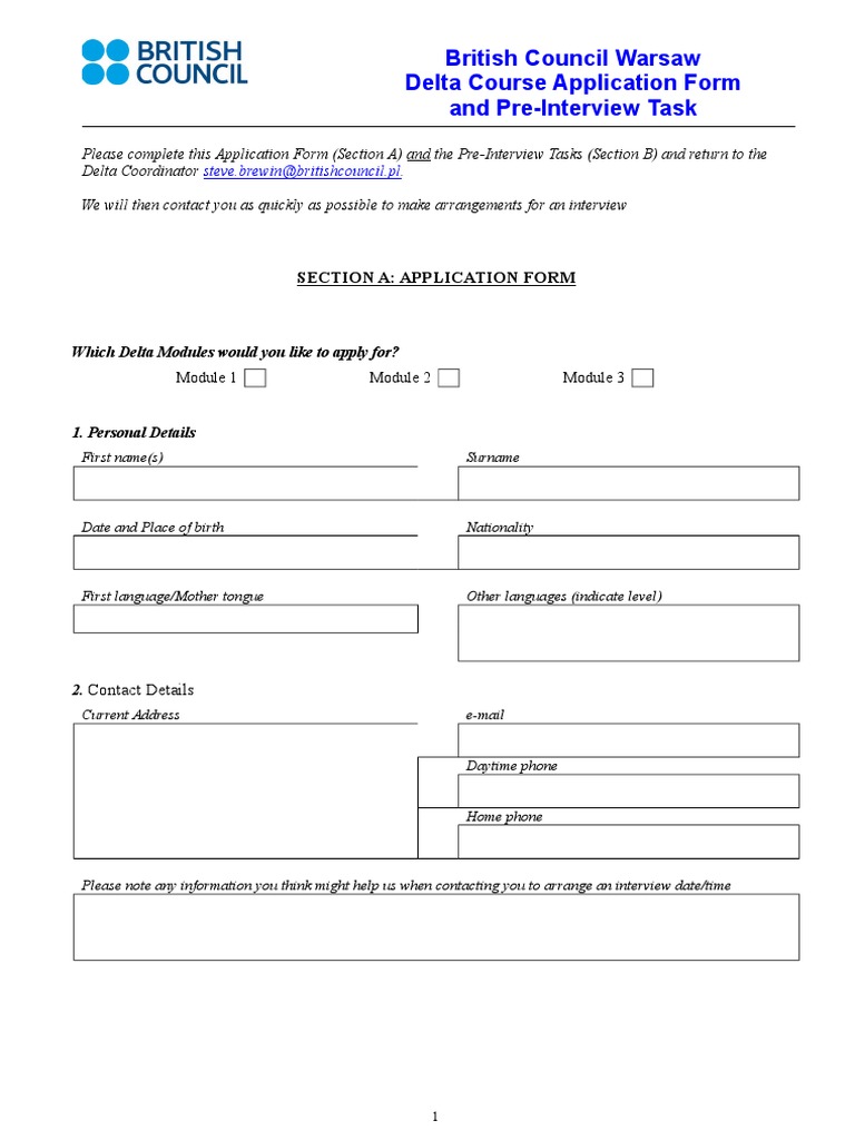 Delta Application Form and Pre-Interview Task 0 | PDF | Accent ...
