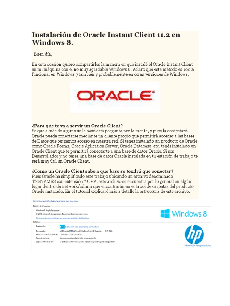 Instalación de Oracle Instant Client 11.2 | PDF | Archivo de ...
