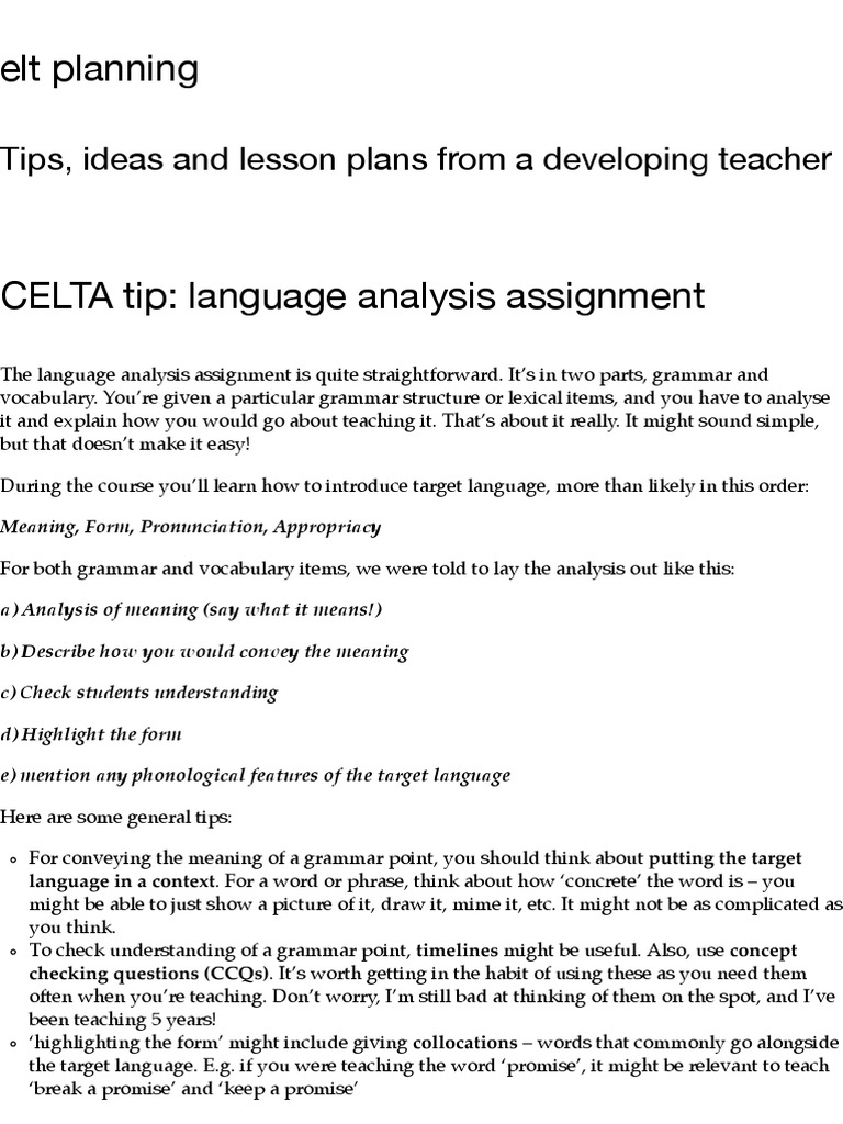 CELTA Language Analysis Tips | PDF | Stress (Linguistics) | Word