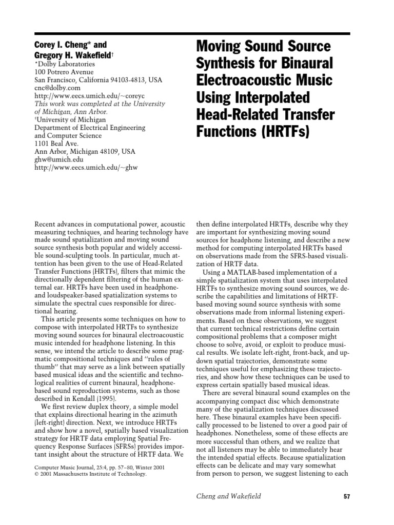 Synthesizing Moving Sound Sources for Binaural Electroacoustic Music ...