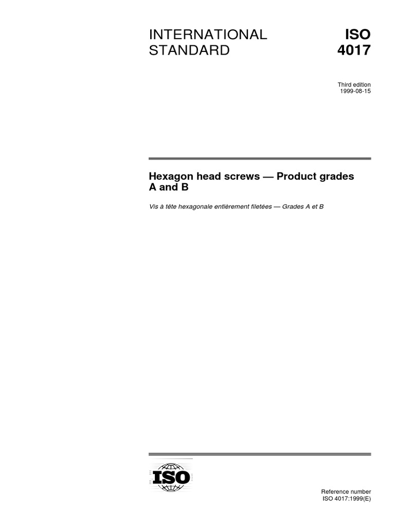 ISO4017 1999六角头全牙螺栓 PDF | PDF | Screw | Nut (Hardware)