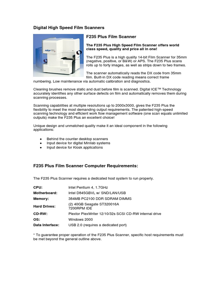 F235 Plus Pakon Digital High Speed Film Scanners | PDF | Image Scanner ...