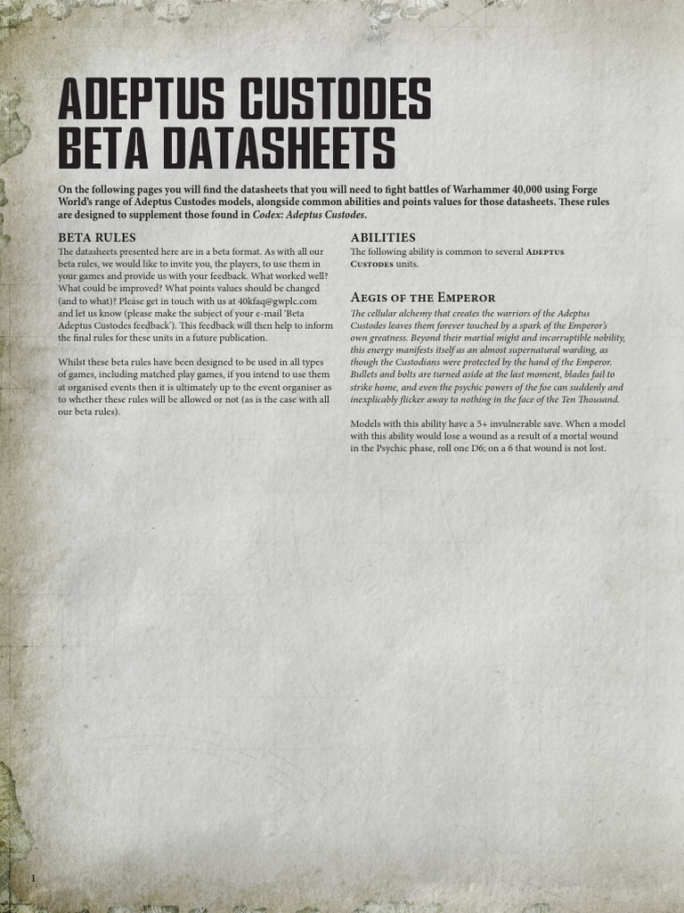 Adeptus Custodes Beta Datasheets | PDF | Infantry | Wars & Military