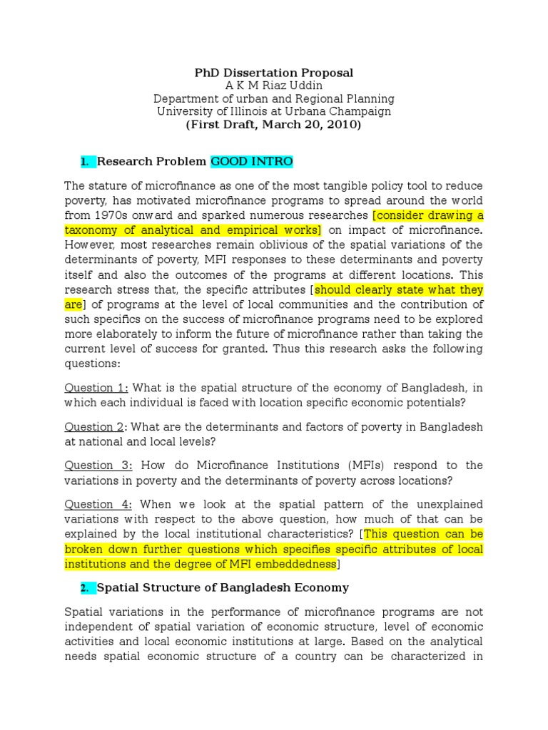 PHD Dissertation Proposal | PDF | Microfinance | Microcredit