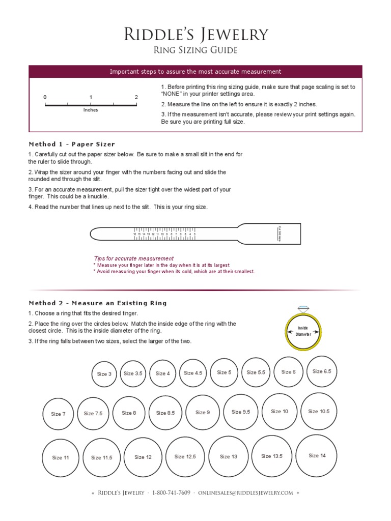 Riddle's Jewelry: Ring Sizing Guide | PDF