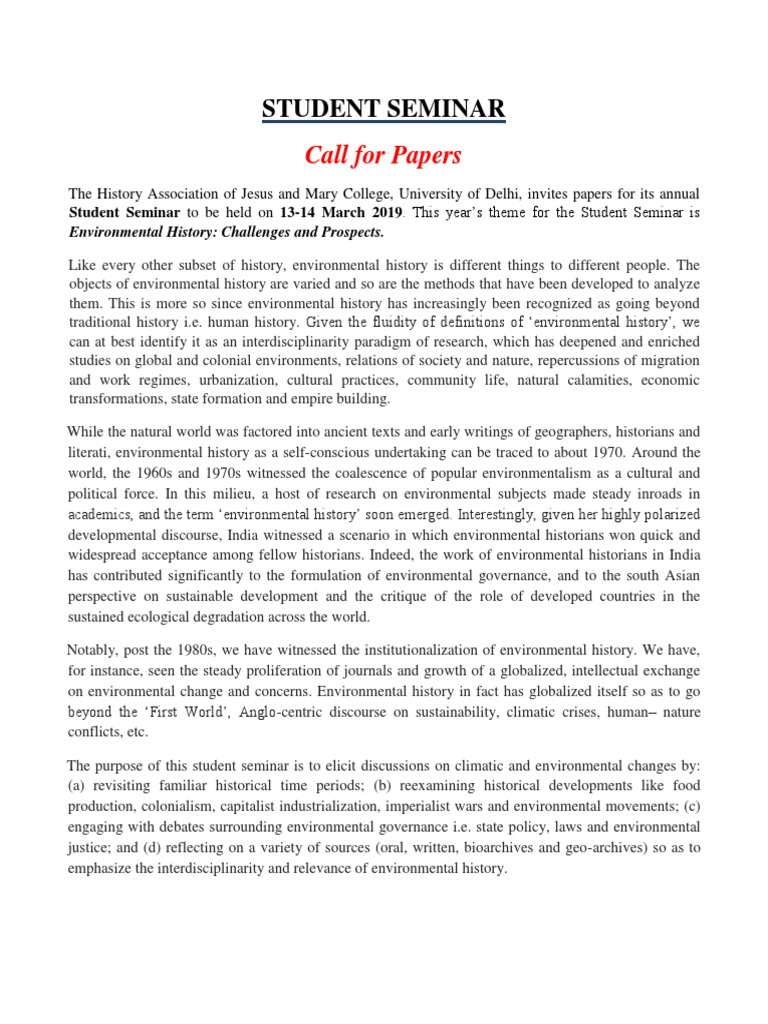 Student Seminar Concept Note 2019 (JMC History Assoc) | PDF ...