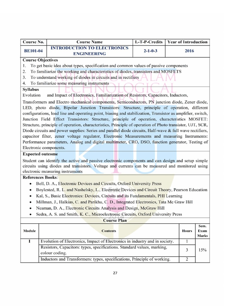 BE101-04 Intro To ECE Syllabus 2016 | PDF | Diode | Rectifier