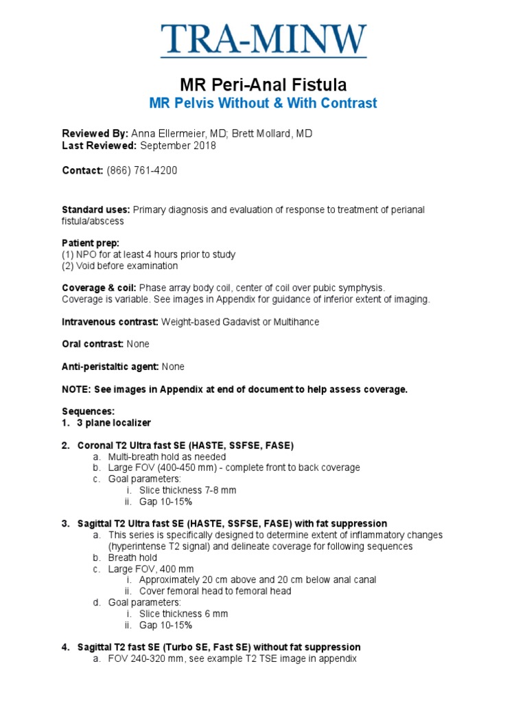 MRI Protocol for Perianal Fistula | PDF | Pelvis | Medical Specialties