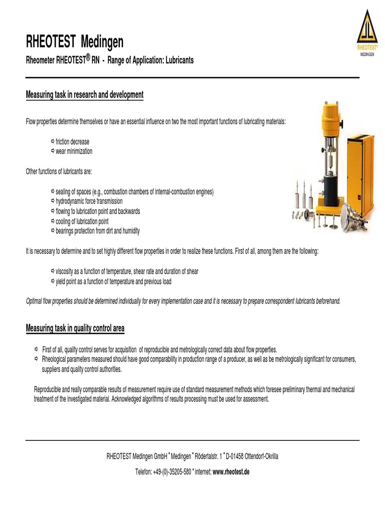 RHEOTEST Medingen: Rheometer RHEOTEST® RN - Range of Application ...