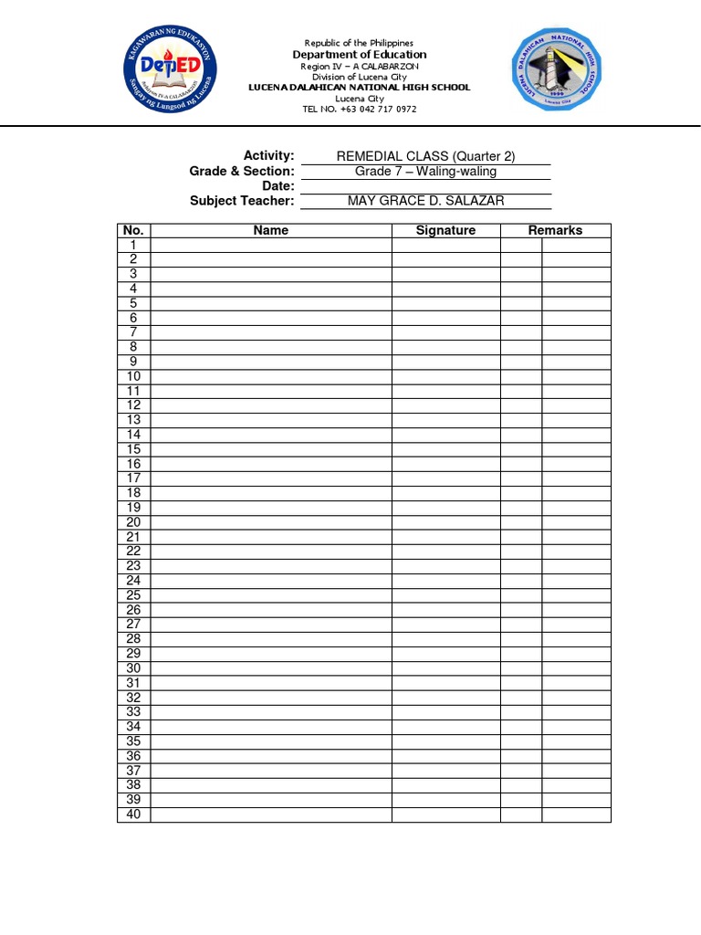 Attendance Remedial Class | PDF
