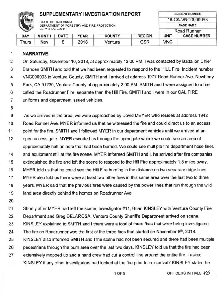 CALFIRE Origin and Cause - Roadrunner Fire | PDF