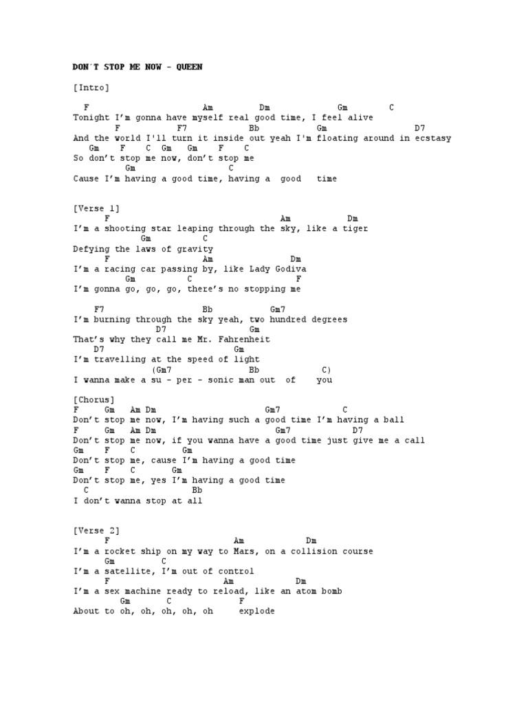 Don't Stop Me Now - Queen Lyrics | PDF | Song Structure | Song Forms