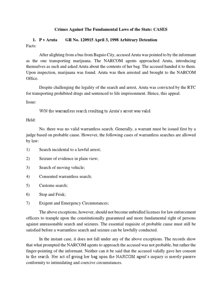 CRIM 2 Crimes Against The Fundamental Laws of The State: CASE Digests ...