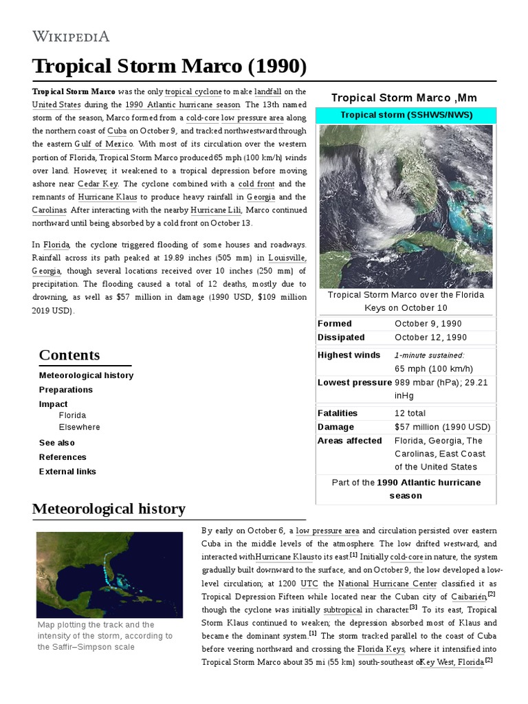 Tropical Storm Marco (1990) | PDF | Seasons | Storms