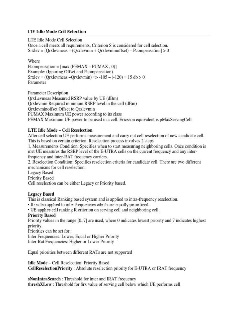 LTE Idle Mode - Cell Reselection | PDF | Electrical Engineering ...