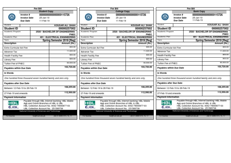 NUST Fee Challan Looks Like | PDF | Online Banking | Banks & Banking