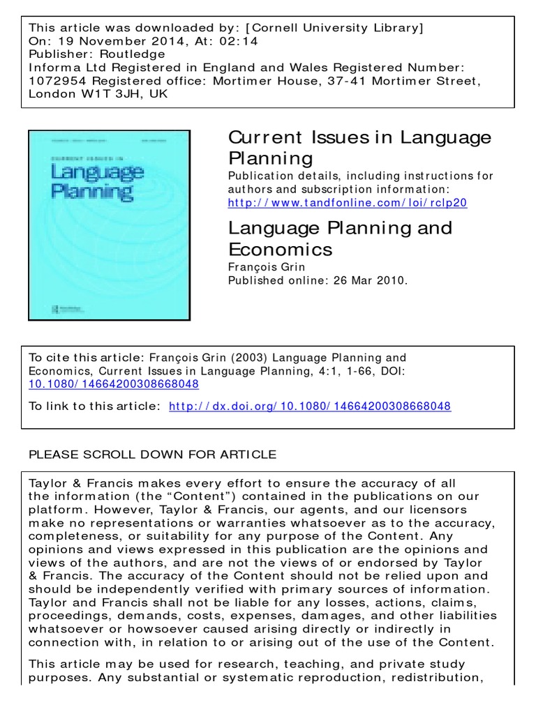 Current Issues in Language Planning Volume 4 Issue 1 2003 (Doi 10.1080 ...