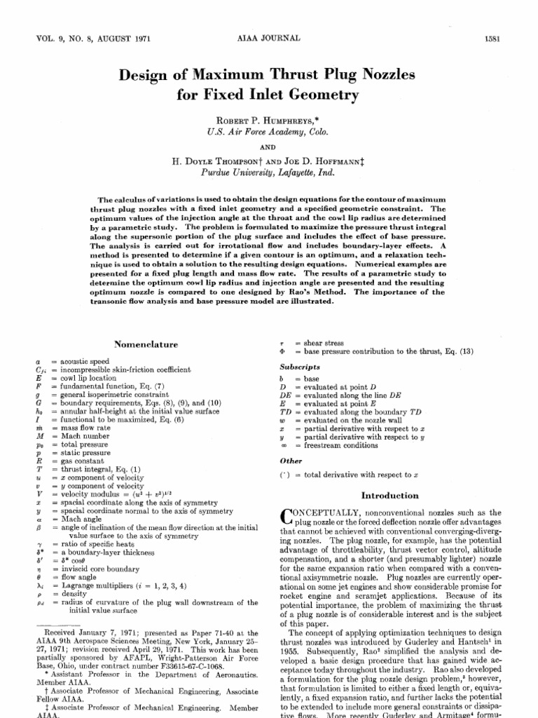 Design of Maximum Thrust Plug Nozzles | PDF | Calculus Of Variations ...