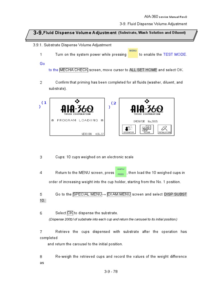 AIA-360 Fluid Dispense Adjustment Guide | PDF | Calibration | Standard ...