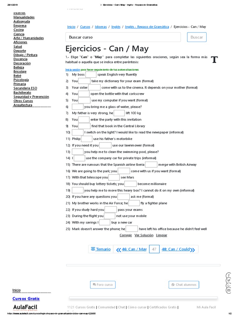 Ejercicios - Can - May - Inglés - Repaso de Gramática | PDF
