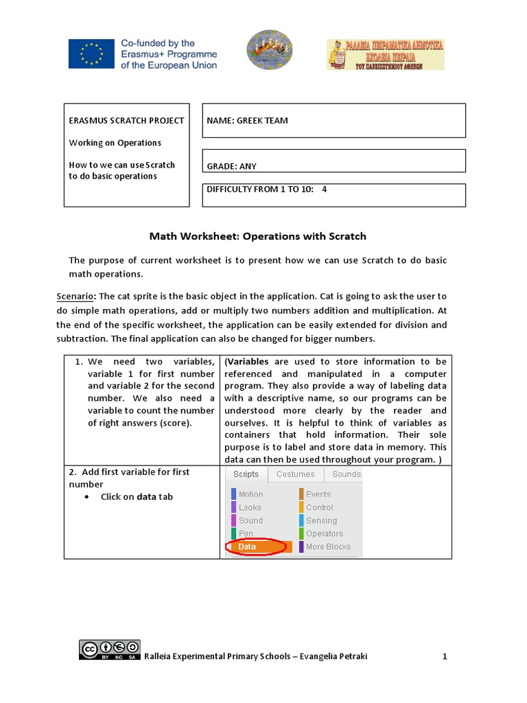 Math Worksheet: Operations With Scratch | PDF | Scratch (Programming ...