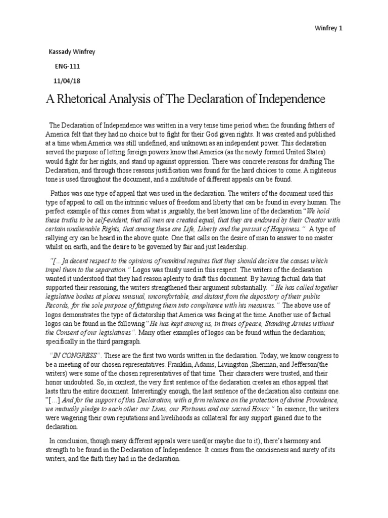 Analysis of The Declaration of Independance | PDF | Natural And Legal ...