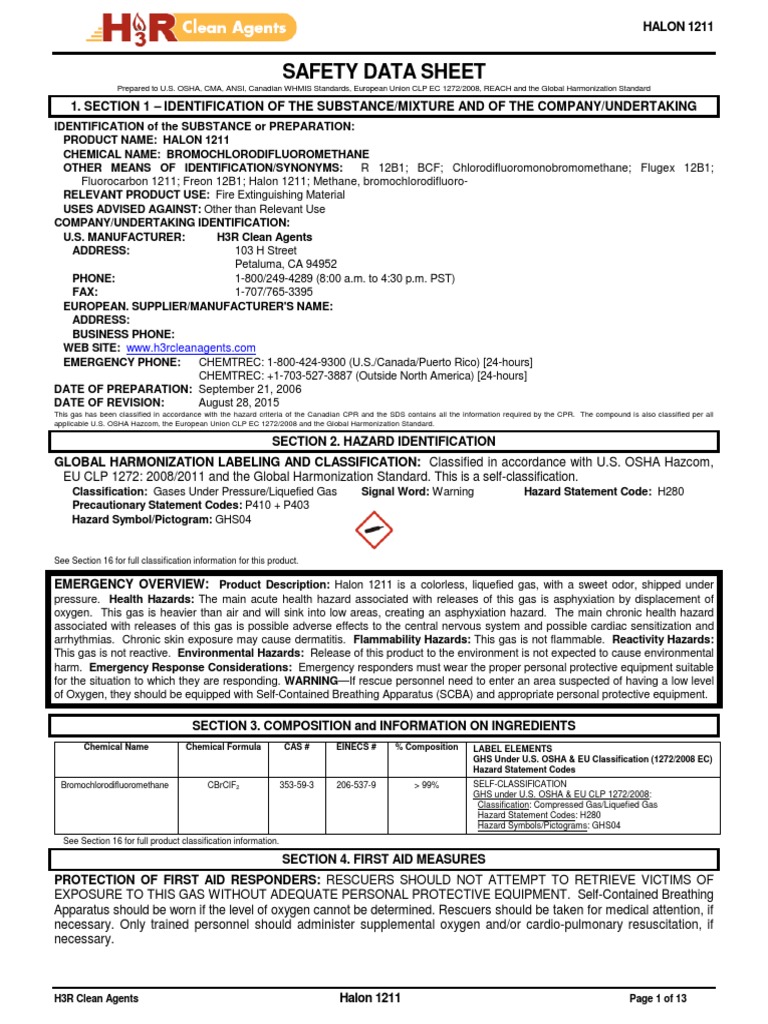 h3r Model c352ts Halon 1211 | PDF | Dangerous Goods | Personal ...