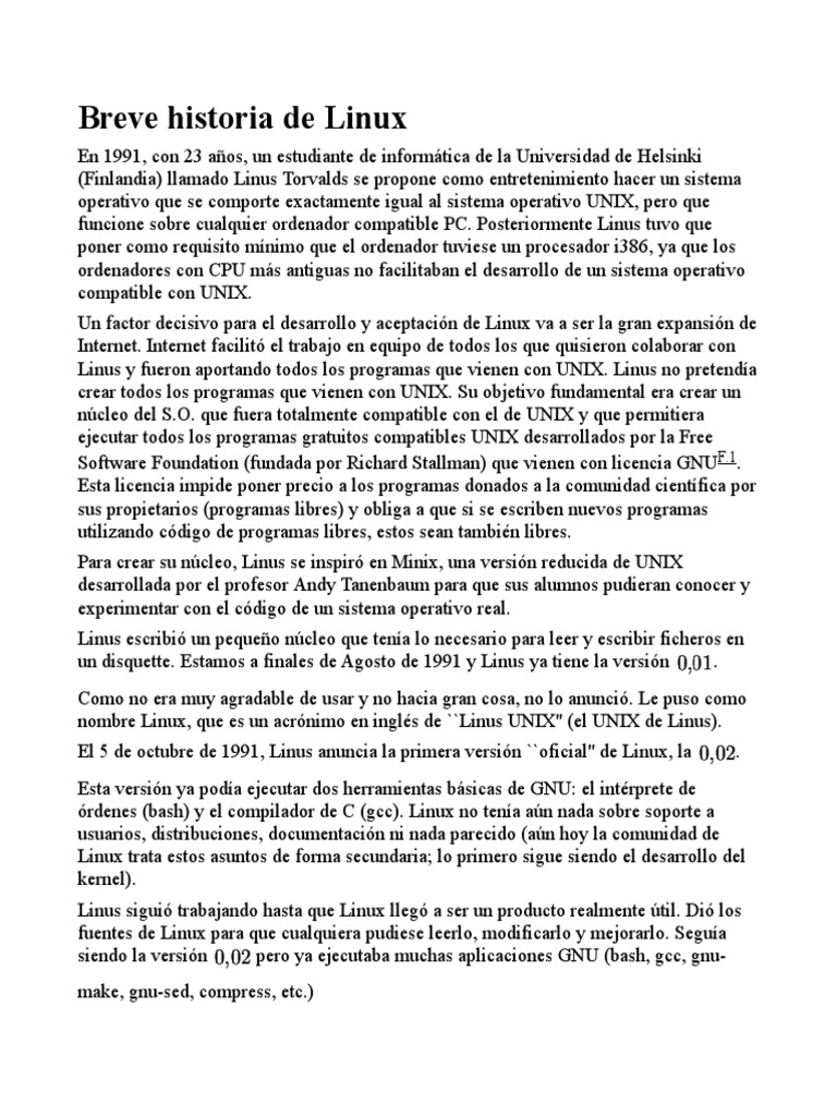 Reseña Historica Linux | PDF | Unix | Distribución de software de Berkeley