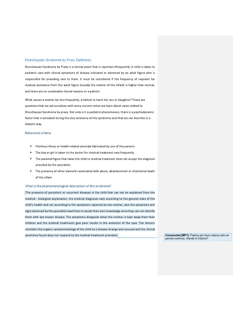 Munchausen Syndrome by Proxy Definition: Behavioral Criteria | PDF ...