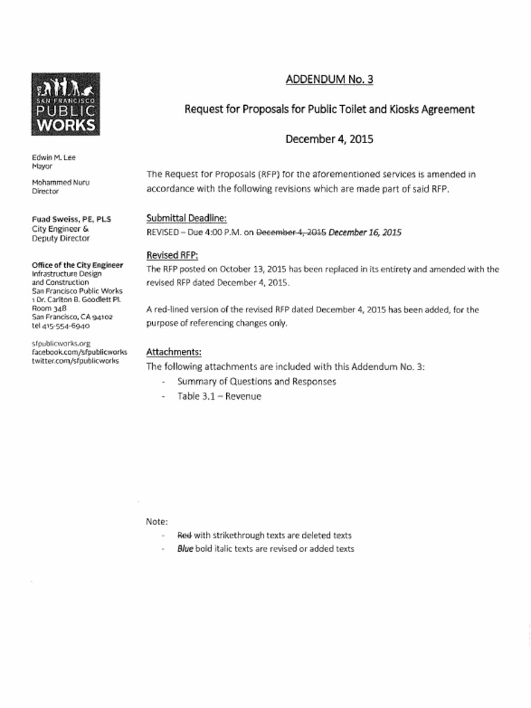 SF PT PSK - Addendum No. 3 Q A 12 4 2015 W Questions Answered | PDF