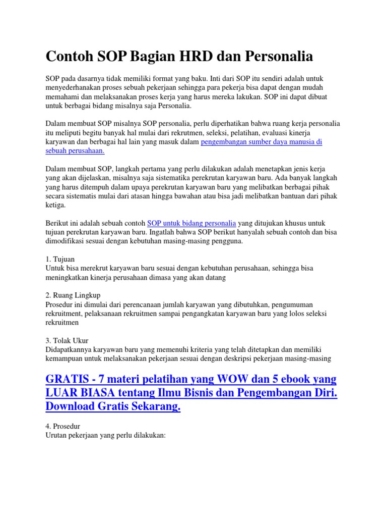 Sop HRD | PDF | Karier & Perkembangan