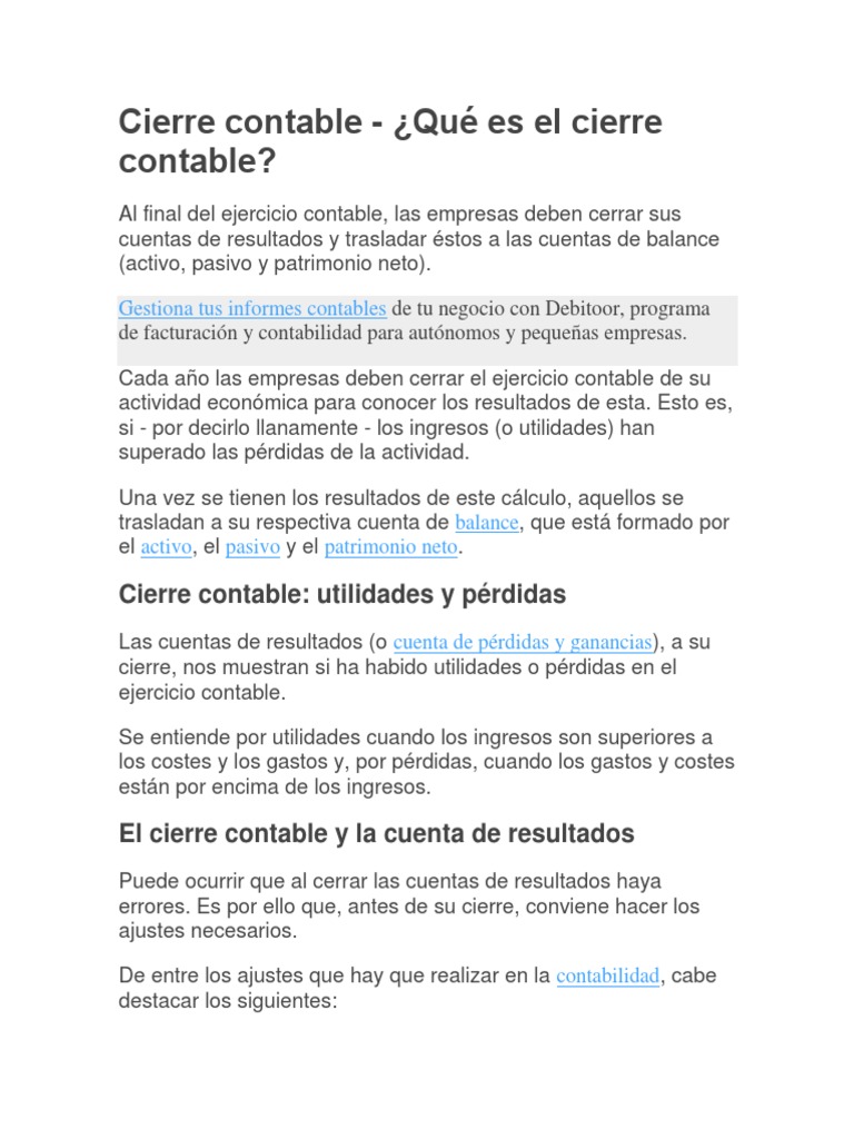 Cierre Contable | PDF | Hoja de balance | Contabilidad