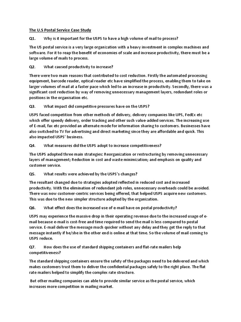 The U.S Postal Service Case Study Q1 | PDF | United States Postal ...