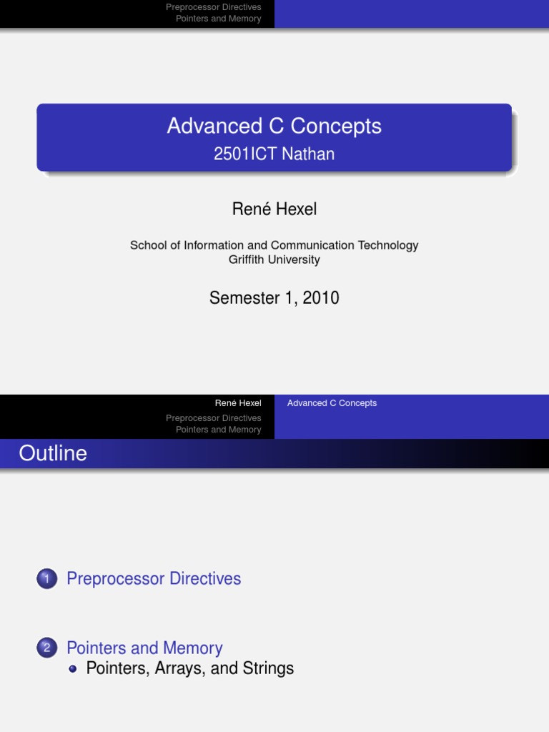 Advanced C Concepts: 2501ICT Nathan | PDF | Pointer (Computer ...