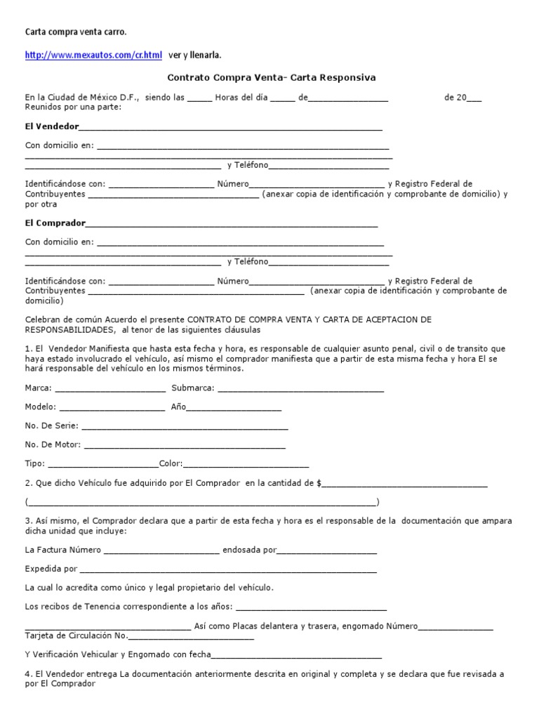 Carta Compra Venta Carro | PDF | Coche | Vehículo de motor