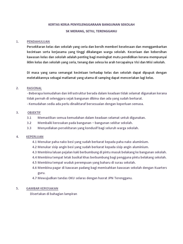 Draf Kertas Kerja Penyenggaraan Sekolah | PDF