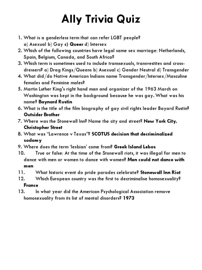 Ally Trivia Quiz: Outsider Brother Christopher Street Sodomy | PDF ...
