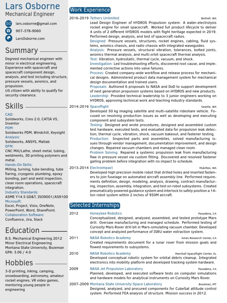 Lars Osborne Resume Feb2019 | PDF | Curiosity (Rover) | Nasa