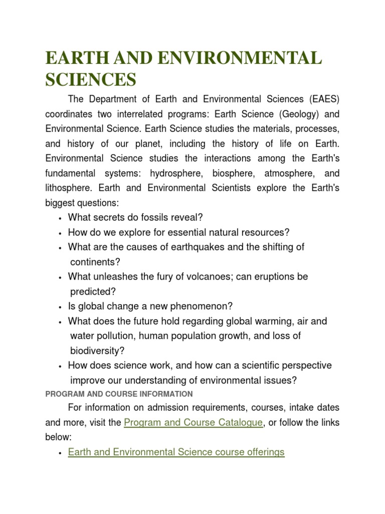 Earth and Environmental Sciences Programs | PDF | Earth Sciences ...