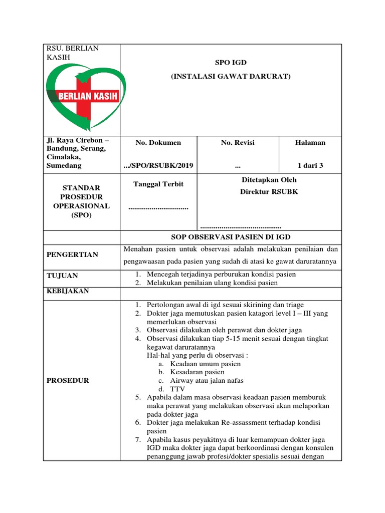Sop Observasi Pasien Di Igd | PDF | Kesehatan Holistik | Sains & Matematika