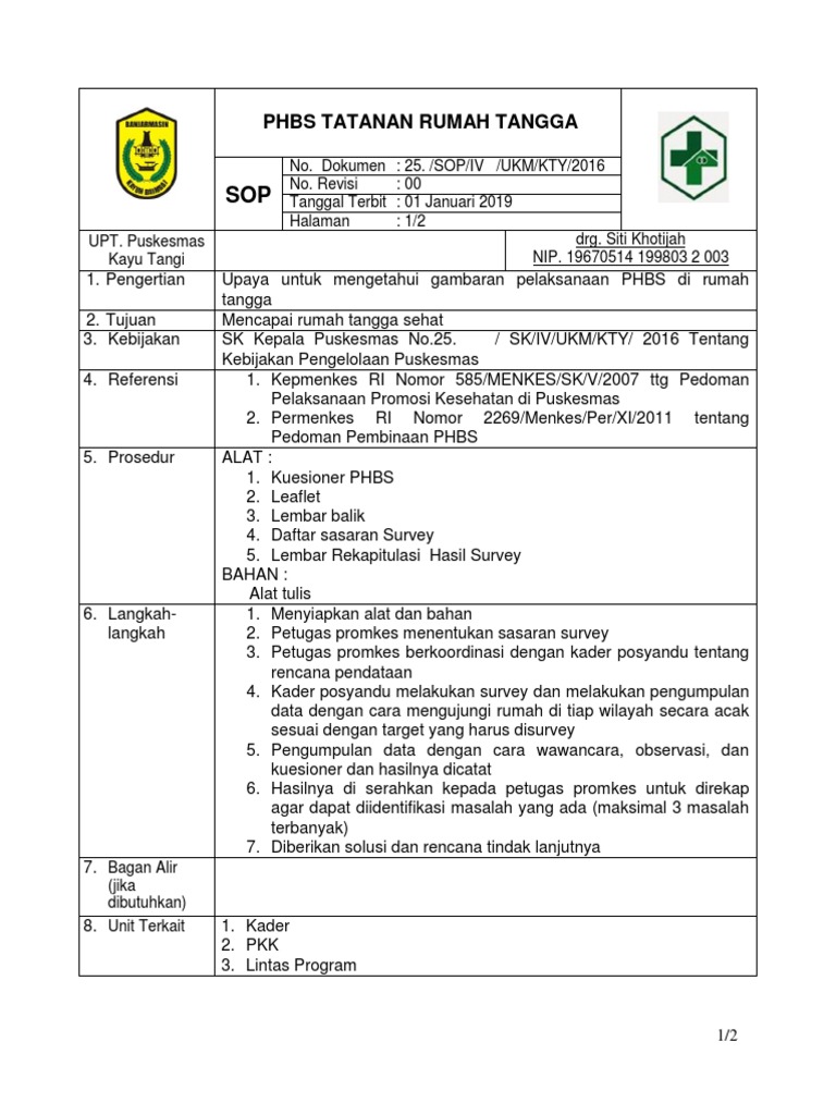 SOP PHBS Rumah Tangga 2019 | PDF | Pengembangan Diri